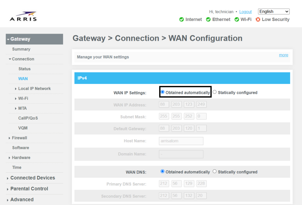 Configuring a Static IP on ARRIS 3442 and TG4441B modem - Help Centre ...